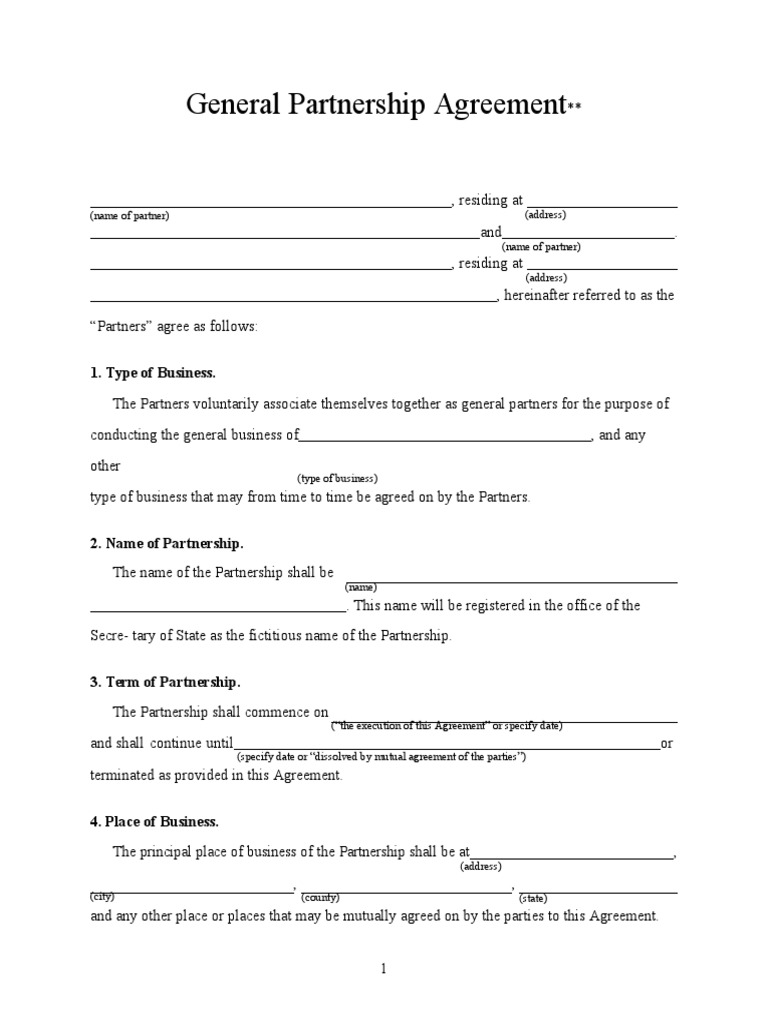 Sample General Partnership Agreement | PDF | Partnership | Economies