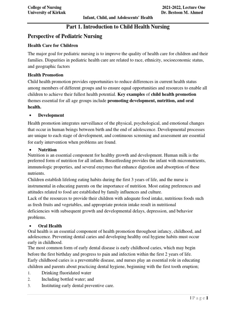 Lect 1 - Part 1. Introduction To Child Health Nursing-2022 | PDF ...