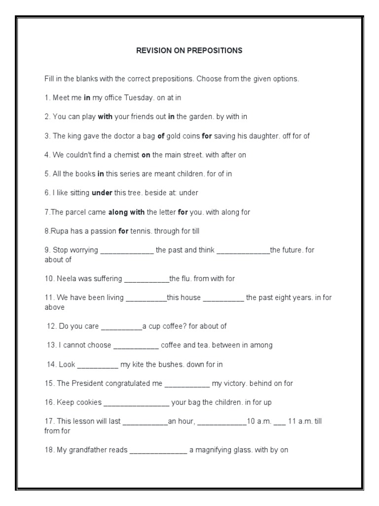 Revision of Preposition | PDF