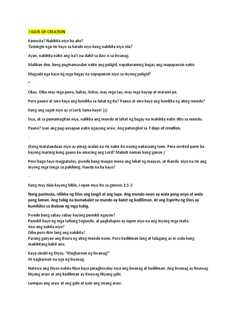 7 Days Of Creation Pdf