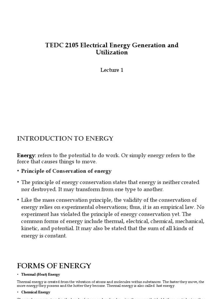 1 TEDC 2105 Electrical Energy Generation and Utilization | Download ...