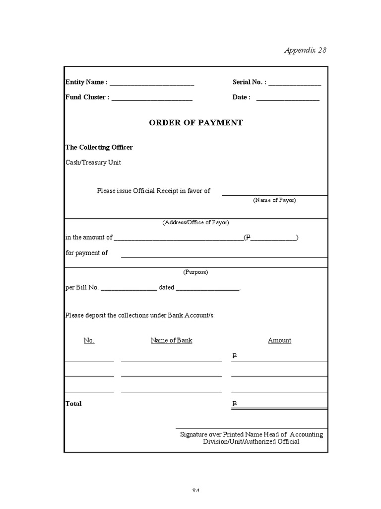 Appendix 28: Order of Payment Form | PDF