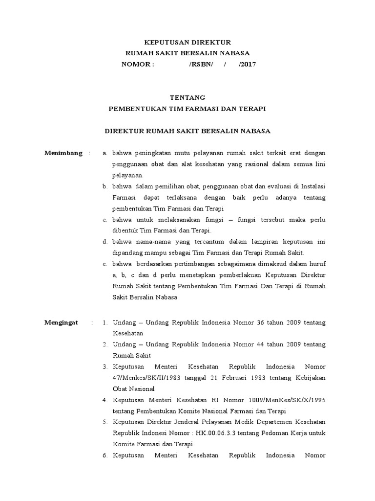 Pembentukan Tim Farmasi RS Nabasa | PDF