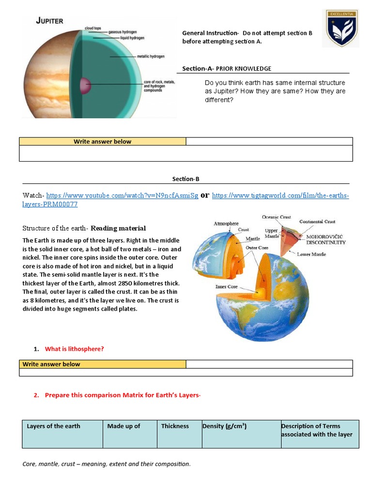 Tasksheet Structure of The Earth | PDF | Planetary Core | Earth