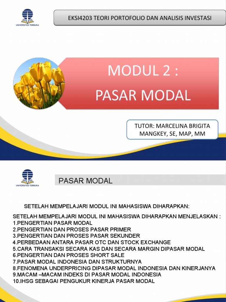 Modul 2 - Pasar Modal | PDF | Pengelolaan Keuangan & Uang | Hukum