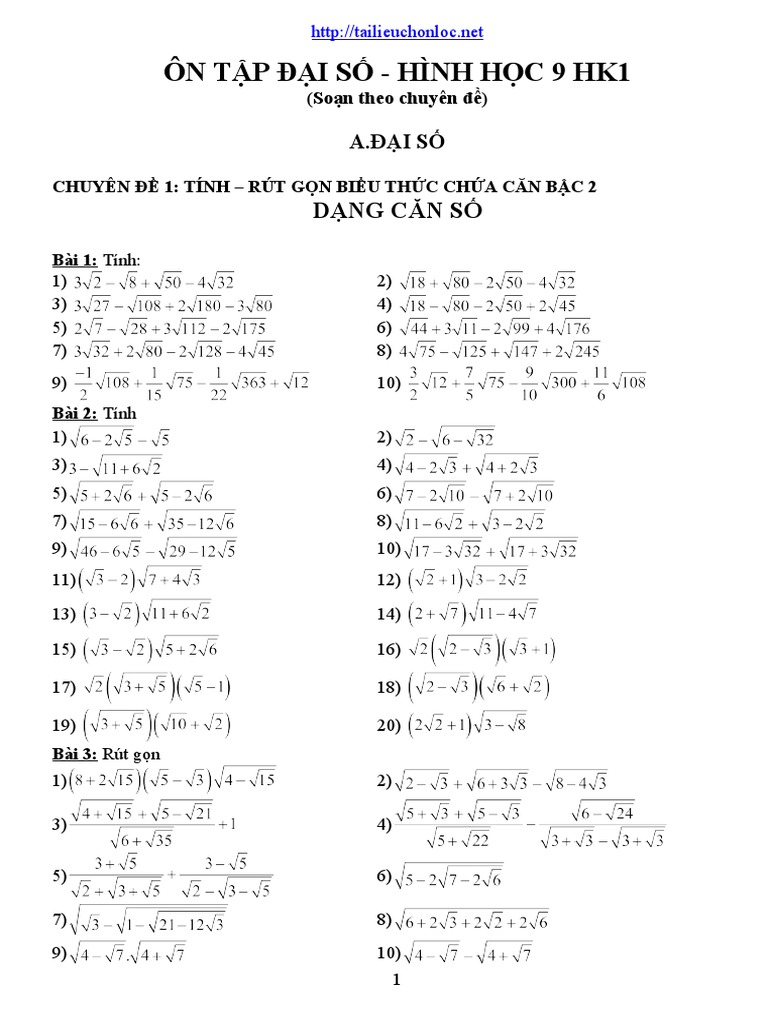 9 Toan On Tap Toan 9 HK 1 Dai Hinh Soan Theo Chuong View | PDF