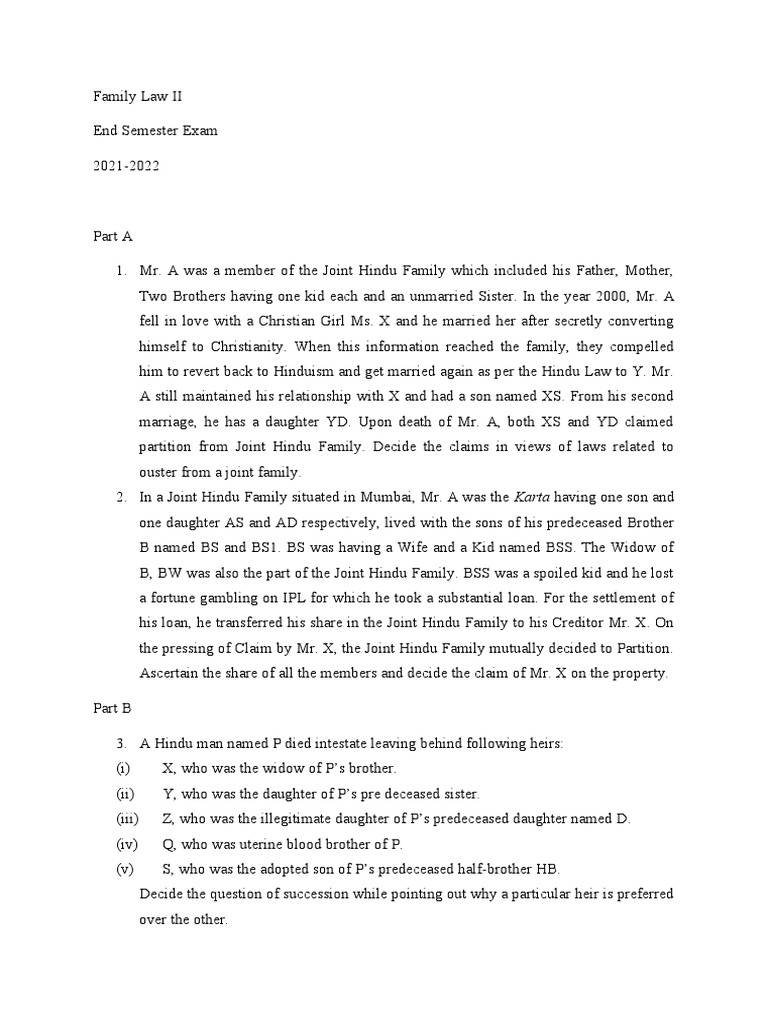 Family Law II Exam Questions 2021-22 | PDF | Justice | Crime & Violence