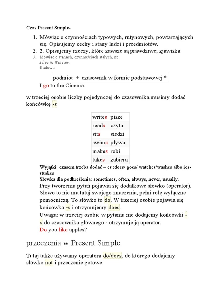 Czas Present Simple | PDF