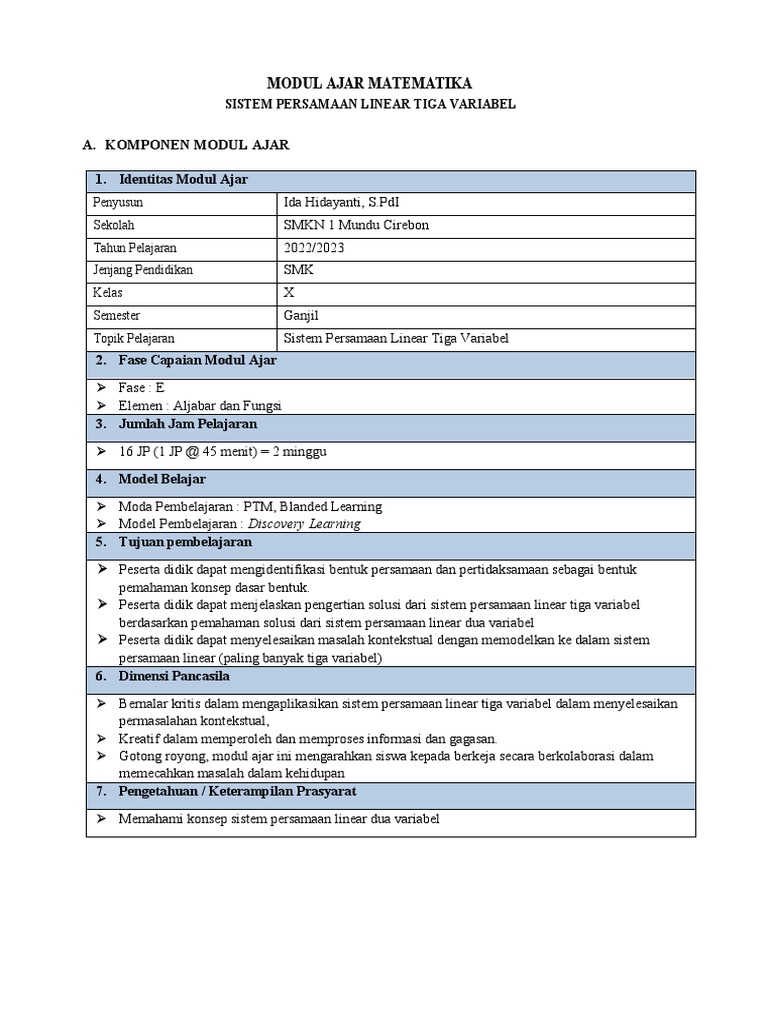 Modul Ajar SPLTV | PDF