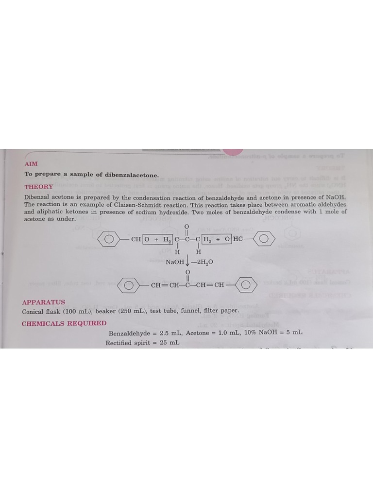 Experiment No 8 To Prepare A Sample Of Dibenzalacetone Pdf