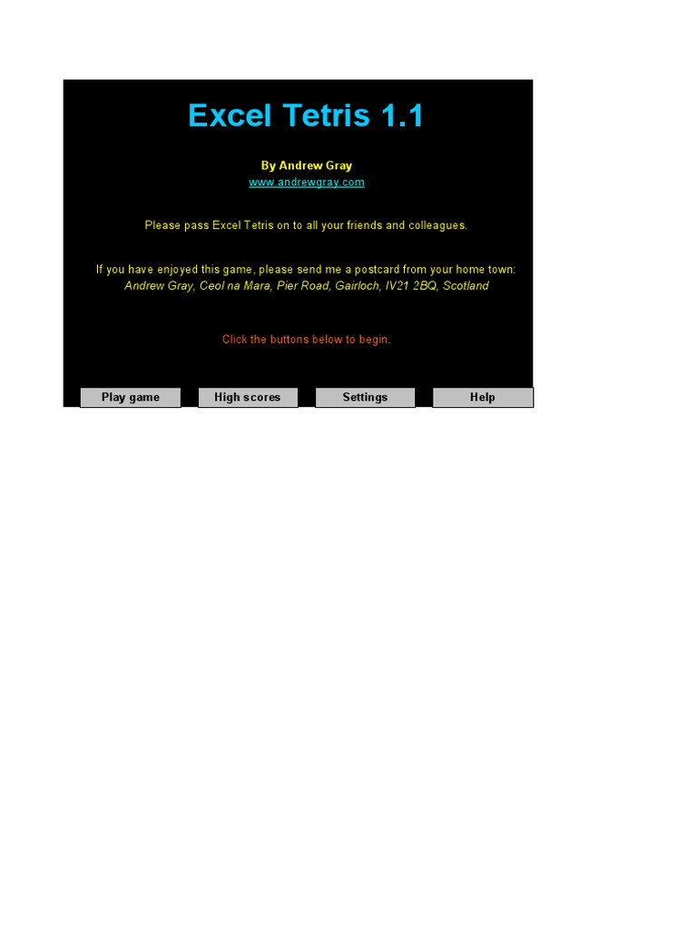 Excel Tetris Game Overview | PDF