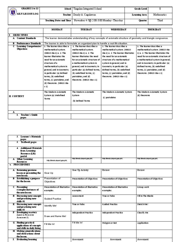 DLL 3rd Grading g8 | PDF | Axiom | Geometry