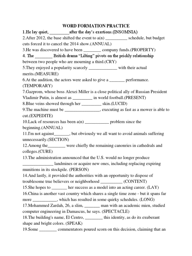 (tailieudieuky.com) WORD FORMATION PRACTICE for Advanced (44 trang) ôn ...