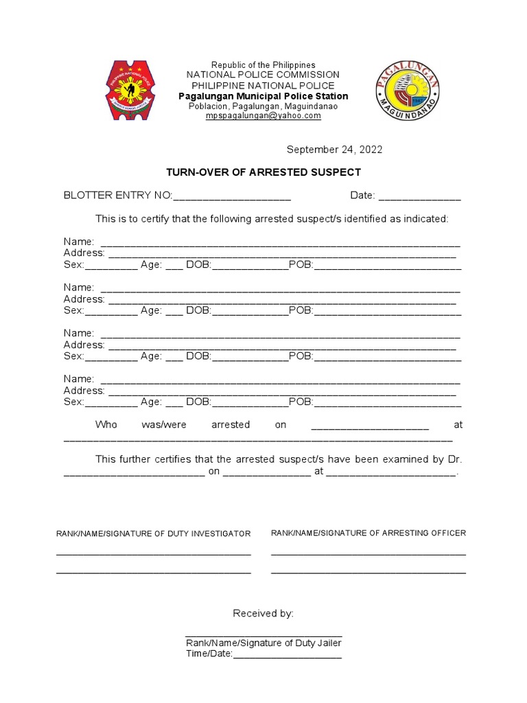 Turn Over of Arrested Suspect | PDF
