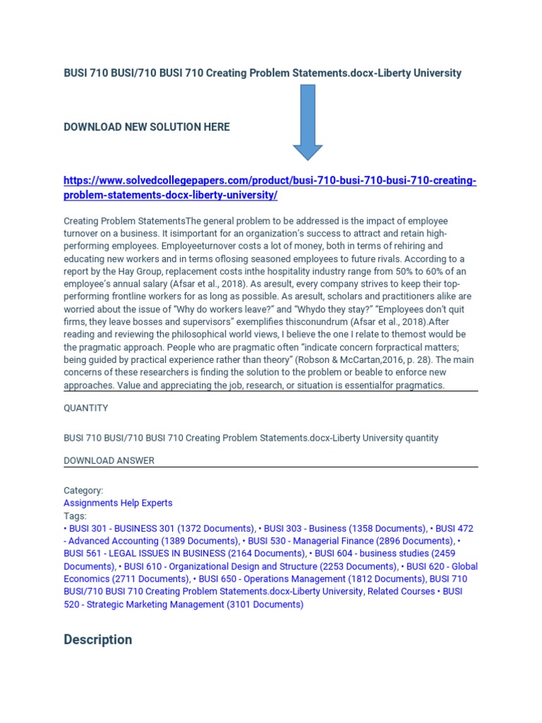 BUSI 710 Creating Problem Statements | PDF | Pragmatism | Employment