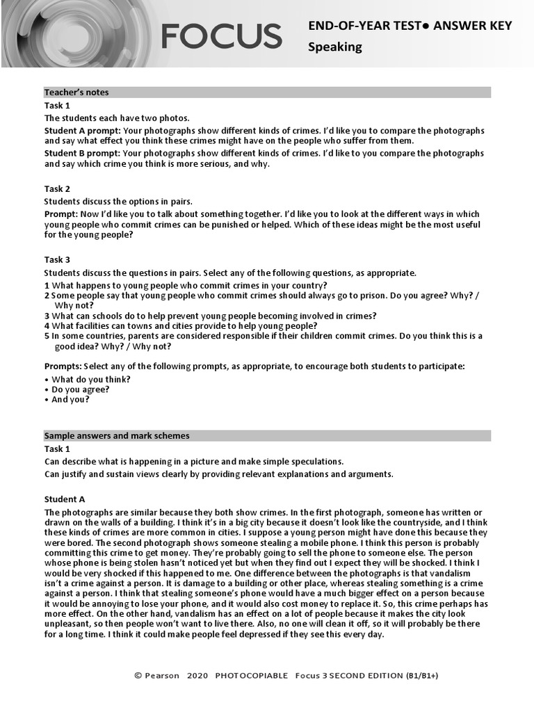 Focus3 2E End of Year Test Speaking GroupA B ANSWERS | PDF | Prison ...