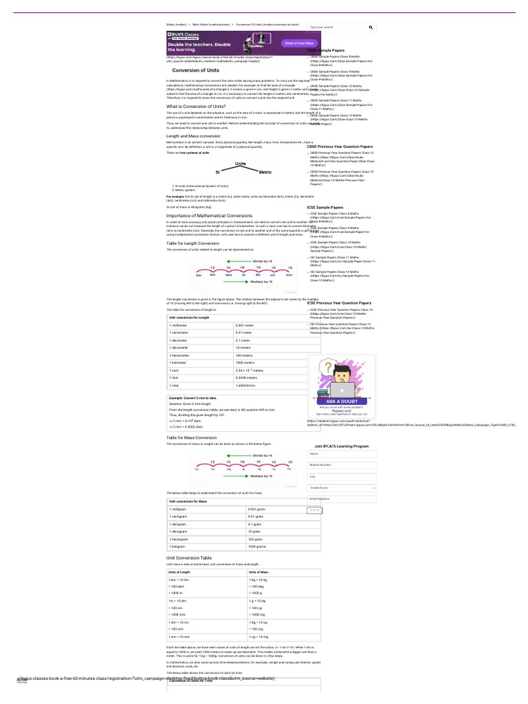 Conversion of Units (Mathematical Conversions) - Tables & Examples ...