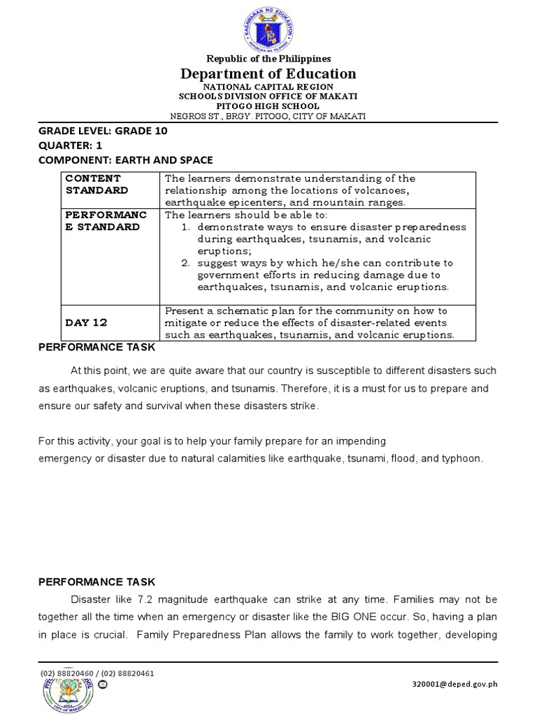 Family Disaster Preparedness Plan Guide | PDF | Earthquakes | Tsunami