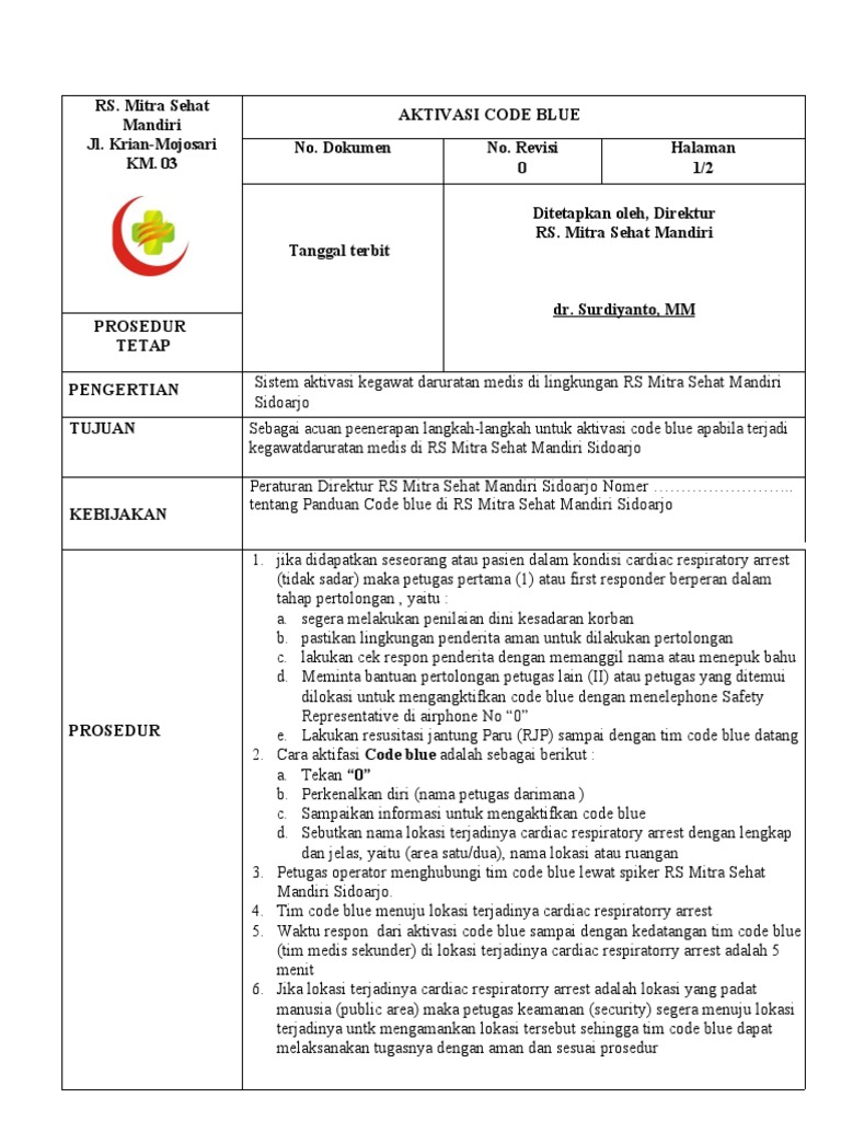 SOP CODE BLUE RSMS New | PDF