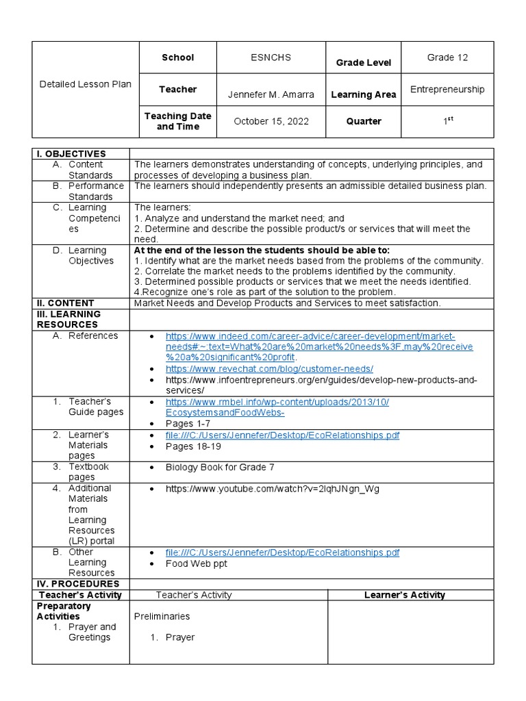7es Lesson Plan | PDF | Predation | Learning