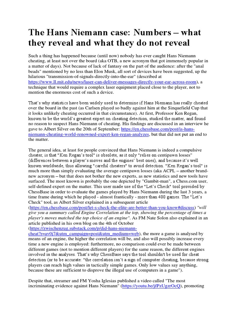 The Hans Niemann Case | PDF | Chess | Chess Competitions