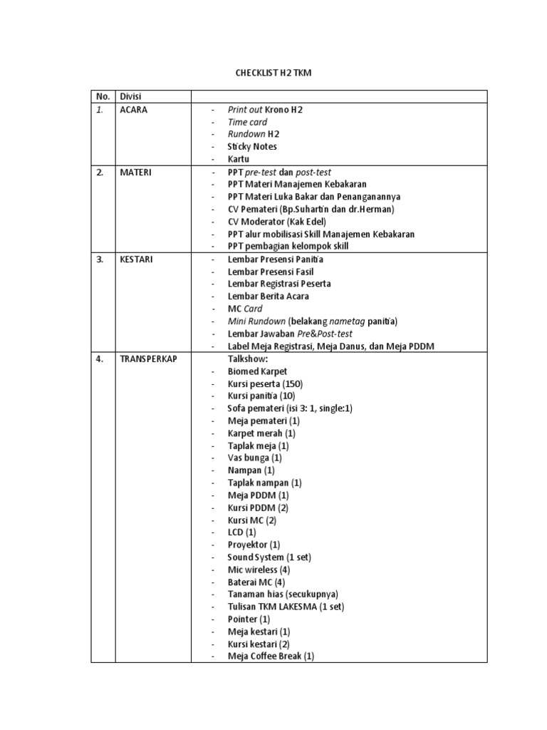 H2 - Checklist | PDF