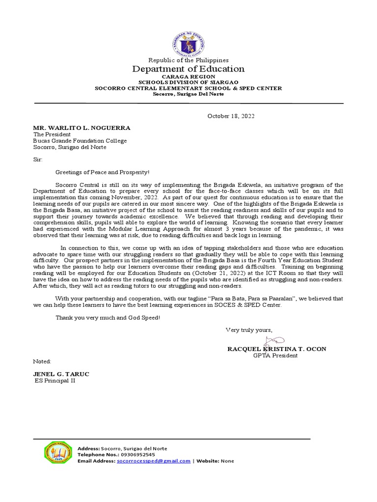 Communication Letter - BGFC | PDF | Communication | Pedagogy