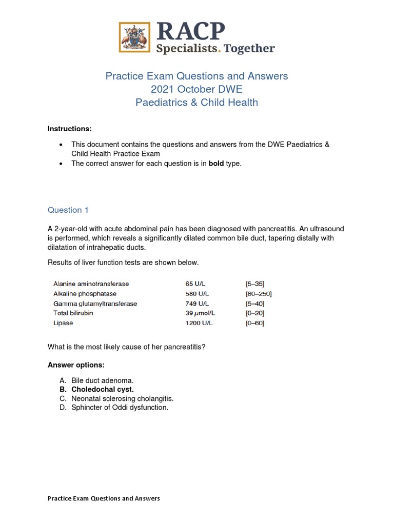 Paediatrics and Child Health Practice Exam Questions and Answe | PDF ...