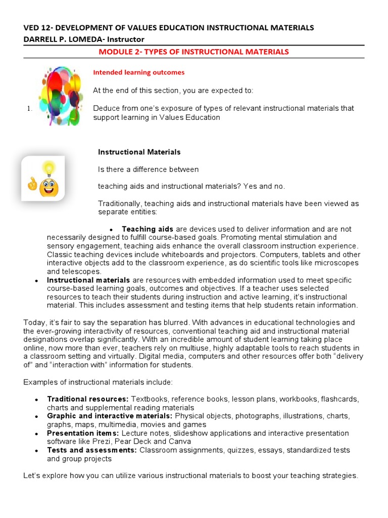 MODULE 2 Types of Instructional Materials | PDF | Teaching Method | Infographics