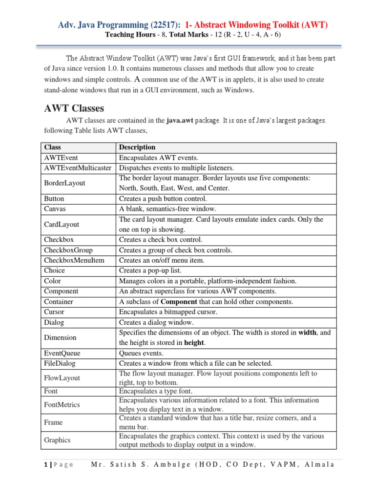 1 Awt Notes Download Free Pdf Class Computer Programming Window Computing