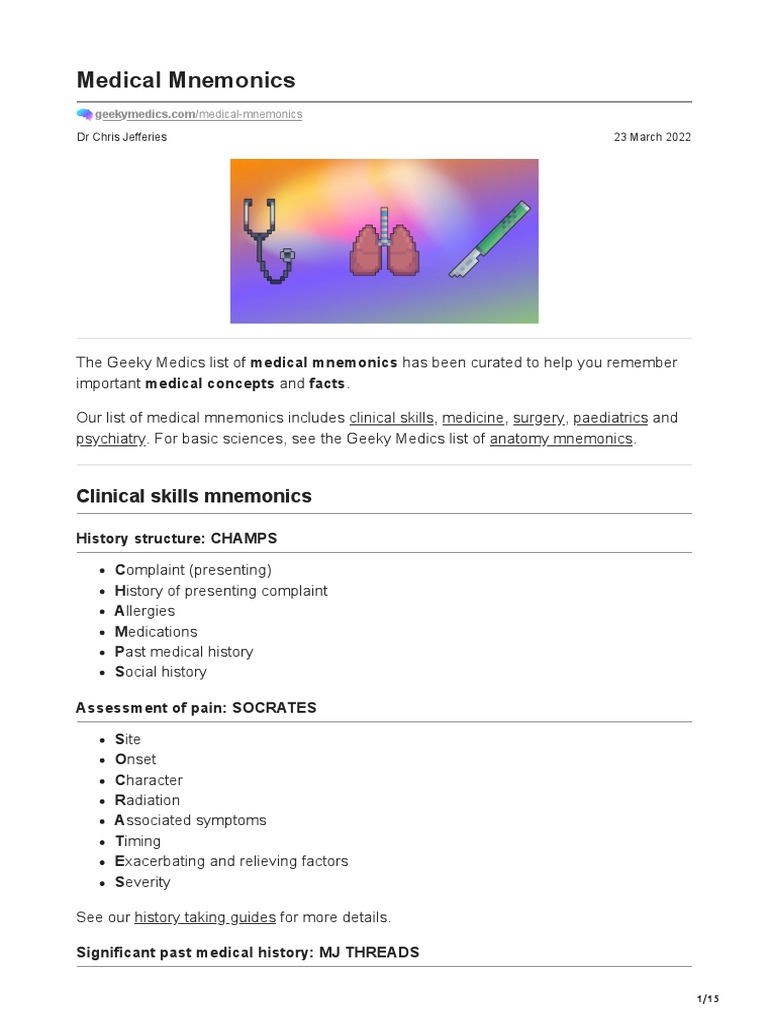 Medical Mnemonics | PDF | Respiratory Tract | Heart