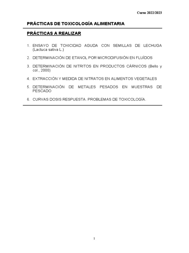 Prácticas de Toxicología Alimentaria | PDF | Germinación | Nitrito