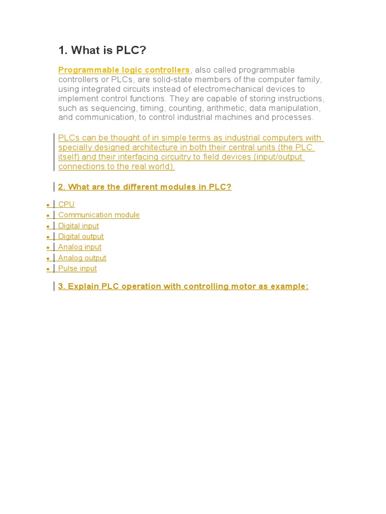 PLC Questions | PDF | Programmable Logic Controller | Input/Output