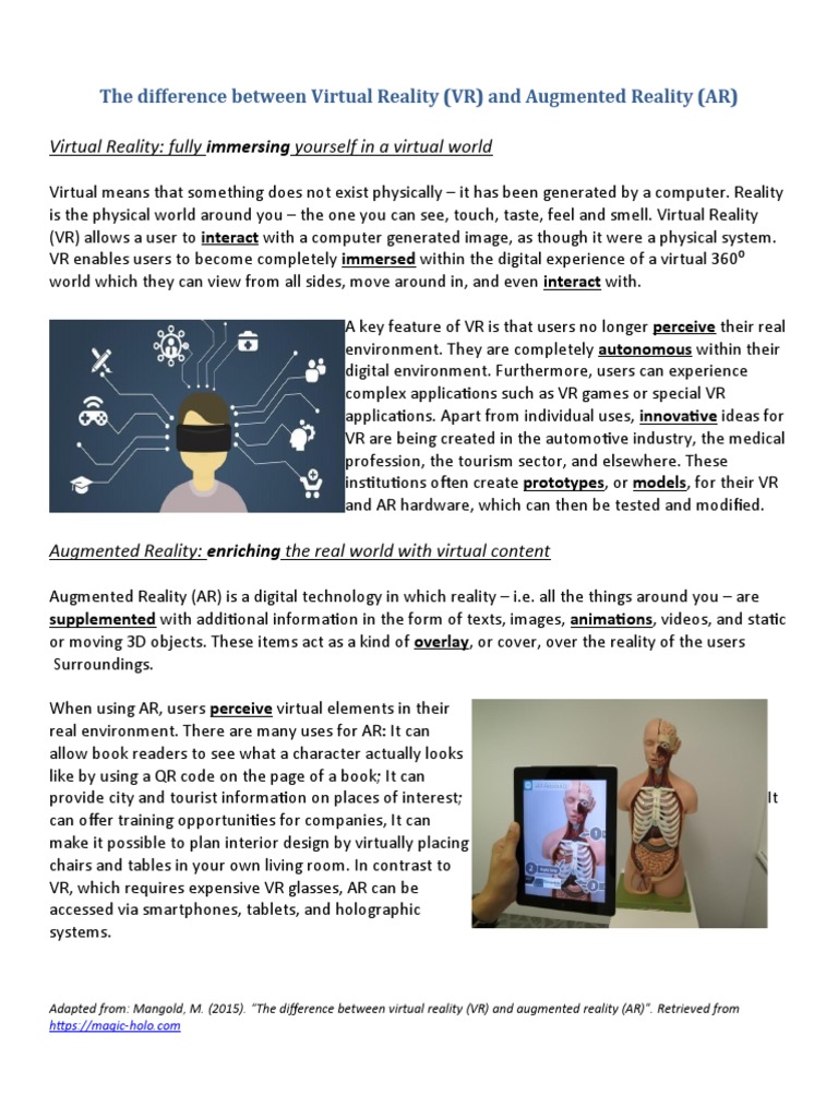 Unit 6 Reading - VR AR Tutorial - Updated | PDF | Augmented Reality ...