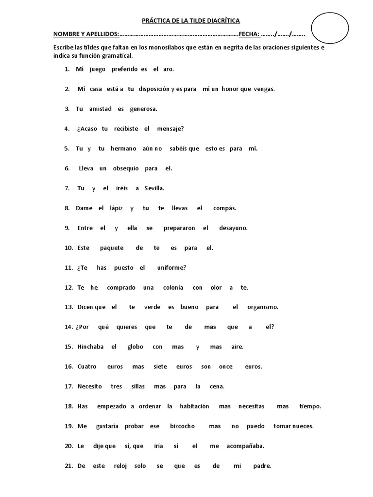 Práctica de Tilde Diacrítica | PDF