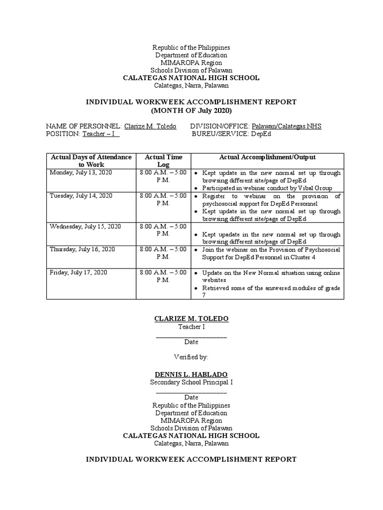 Individual Worksheet Accomplishment Report - Docx..bak | Download Free ...