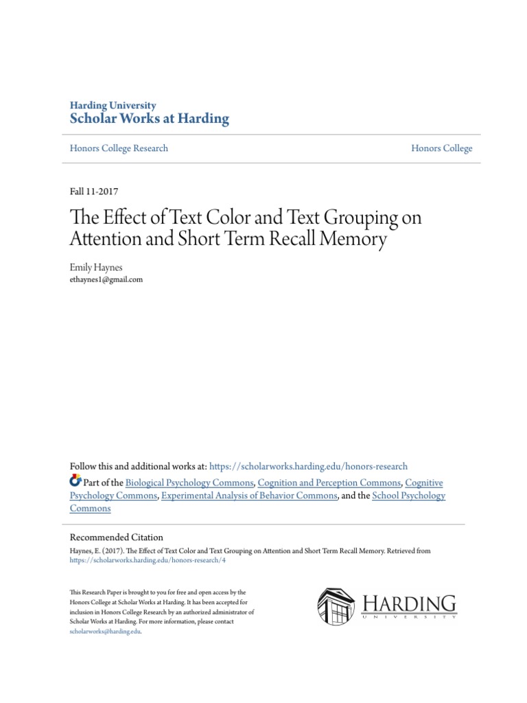 The Effect of Text Color and Text Grouping On Attention and Short | PDF | Memory | Recall (Memory)