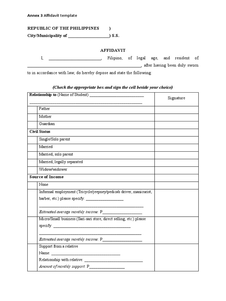 Annex 3 Affidavit Template | PDF | Affidavit | Document