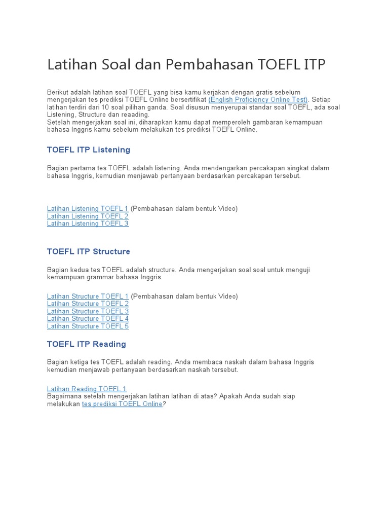 Latihan dan Pembahasan TOEFL ITP | PDF