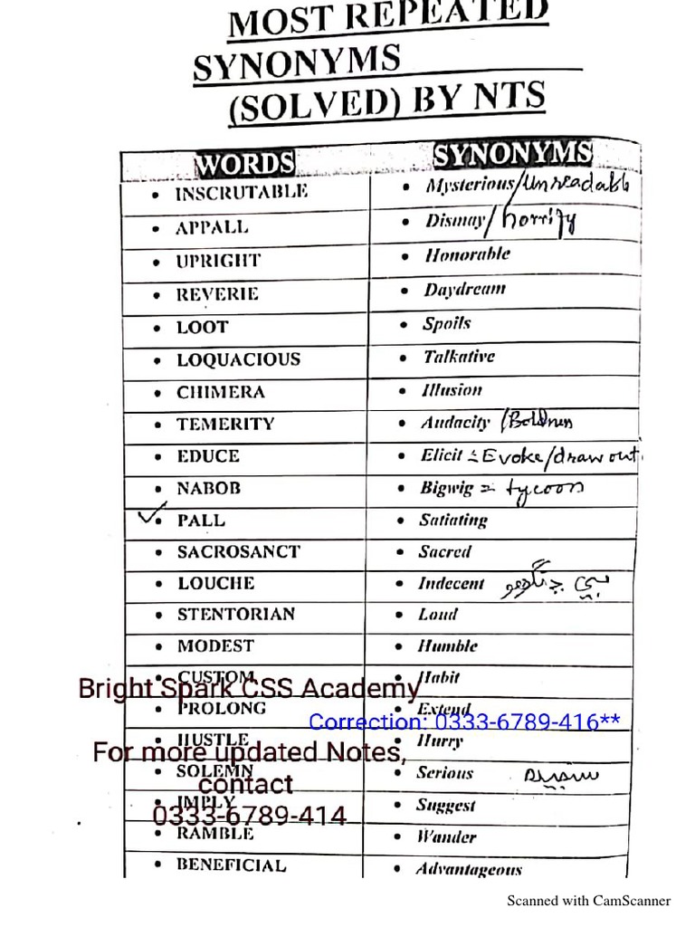 NTS Past Papers Vocabulary | PDF