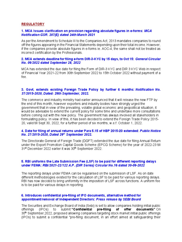 RBI and MCA Updates 11.10.2022 | PDF | Initial Public Offering ...