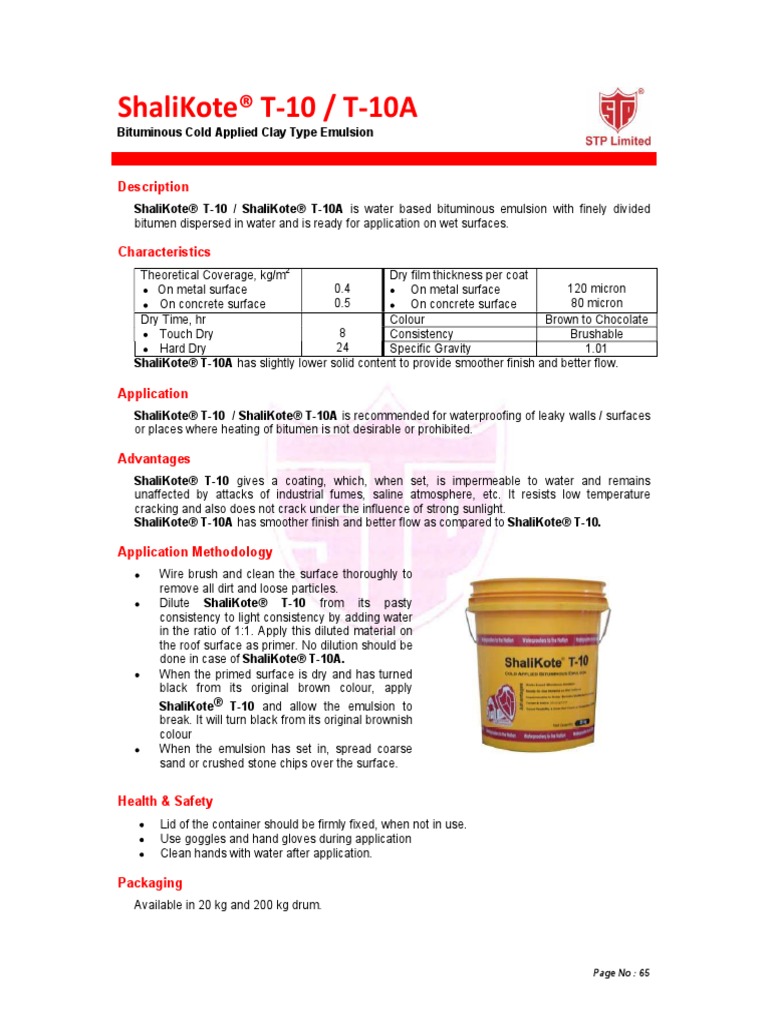 ShaliKote-T-10, T-32, & Catalogue | Download Free PDF | Asphalt | Concrete