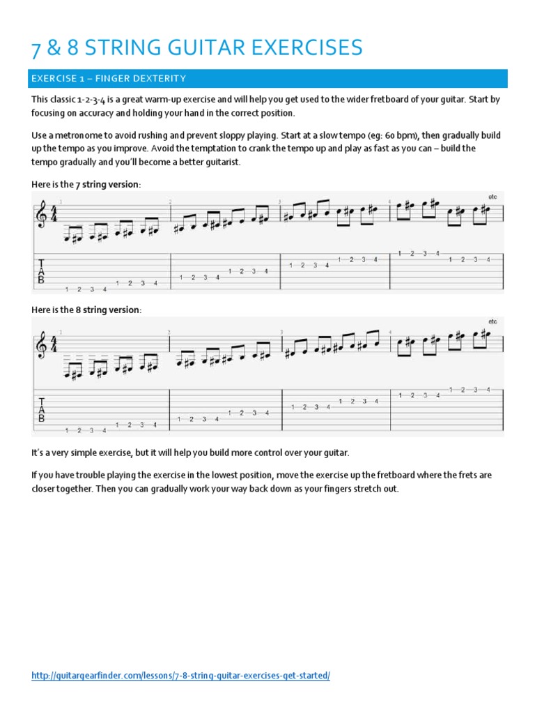 7 and 8 String Exercises | Download Free PDF | Guitars | Scale (Music)