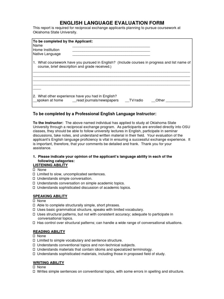 English Language Proficiency | Conversation | Test (Assessment)