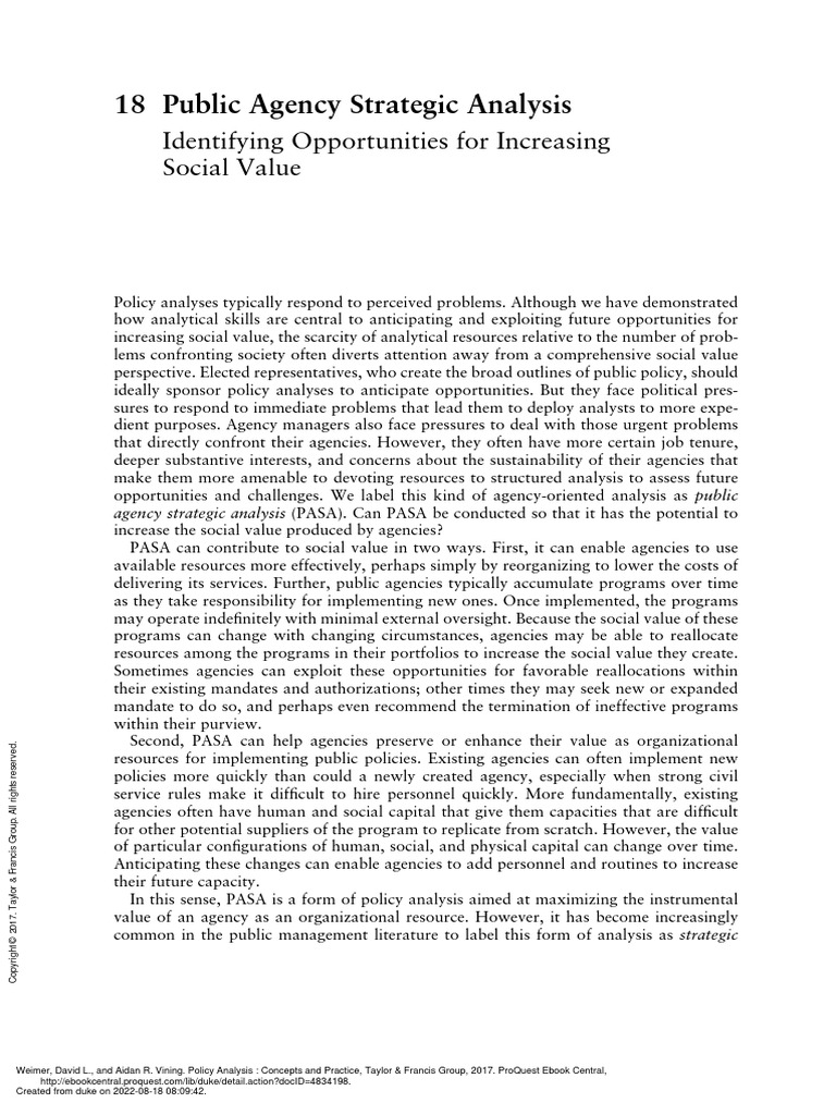 Weimer and Vining CH 18 Public Agency Strategic Analysis Identifying ...