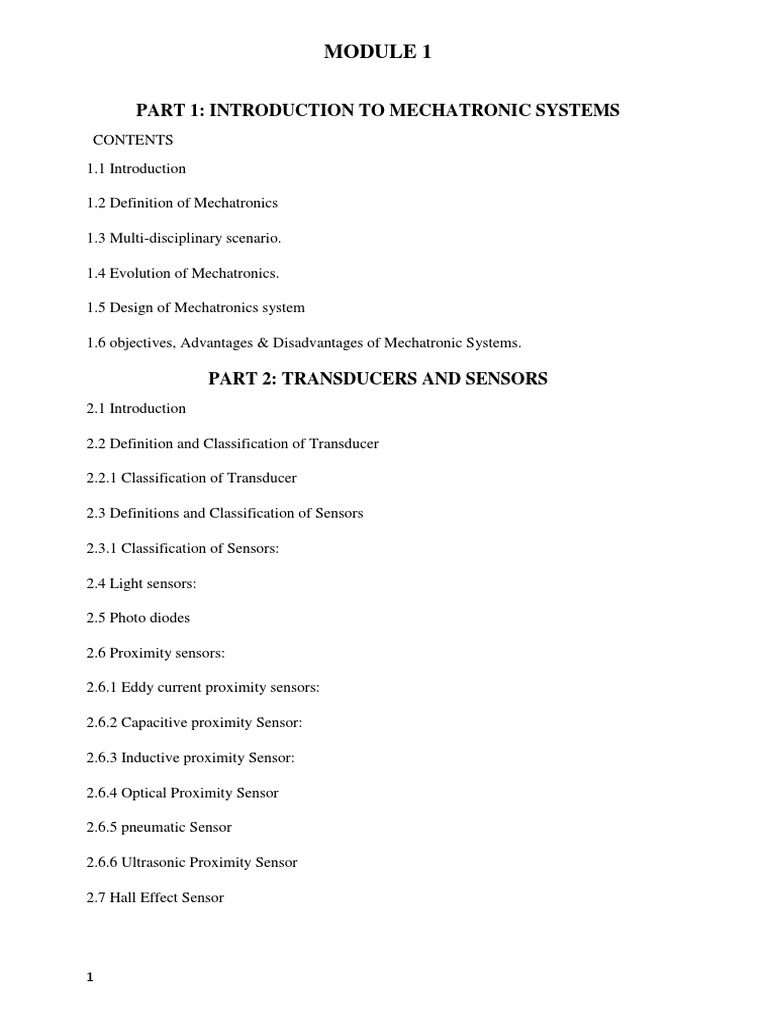 Mechatronics - MODULE 1 - Yajnesha P Shettigar | PDF | Capacitor | Sensor Mechatronics - MODULE 1 - Yajnesha P Shettigar | PDF | Capacitor | Sensor