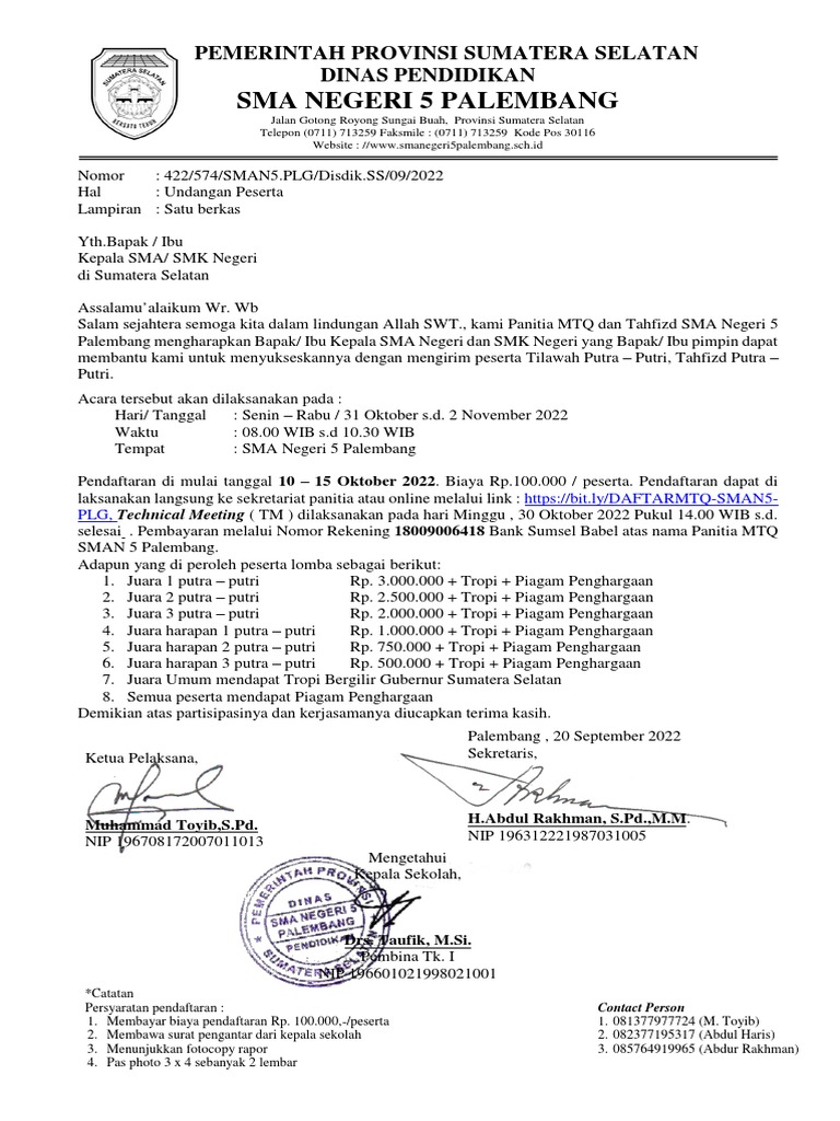 2.surat Undangan Peserta MTQ | PDF