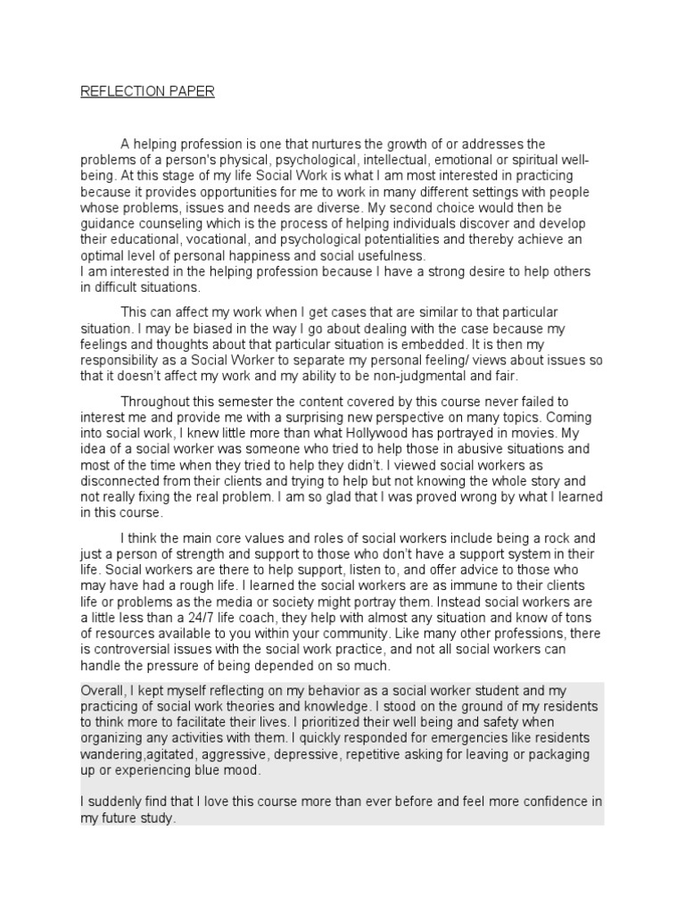 Reflection Paper Aira Shane | PDF | Social Work | Psychology