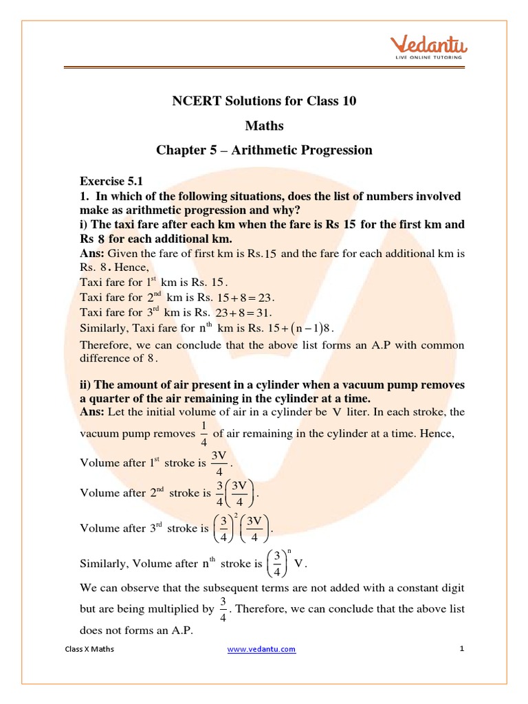 Class 10 - Maths - Arithmetic Progressions | PDF | Associated Press | Mathematics