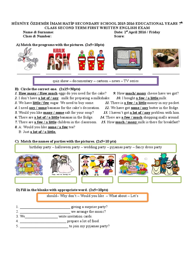 7th Grade First Exam | PDF